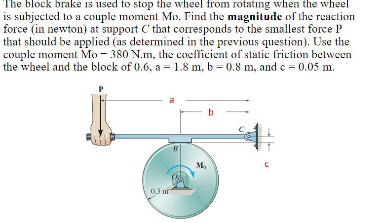 Solved The block brake is used to stop the wheel from | Chegg.com