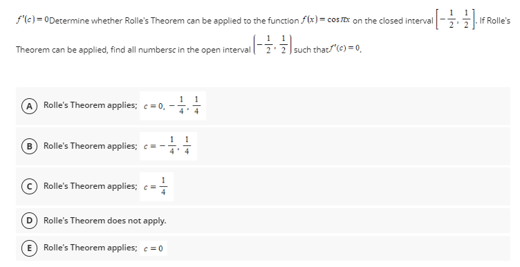 Solved f′(c)=0 Determine whether Rolle's Theorem can be | Chegg.com