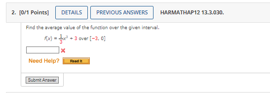 Solved Find the average value of the function over the given | Chegg.com