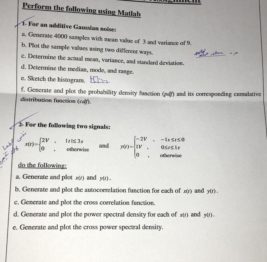 Solved Perform the following using Matlab For an additive | Chegg.com