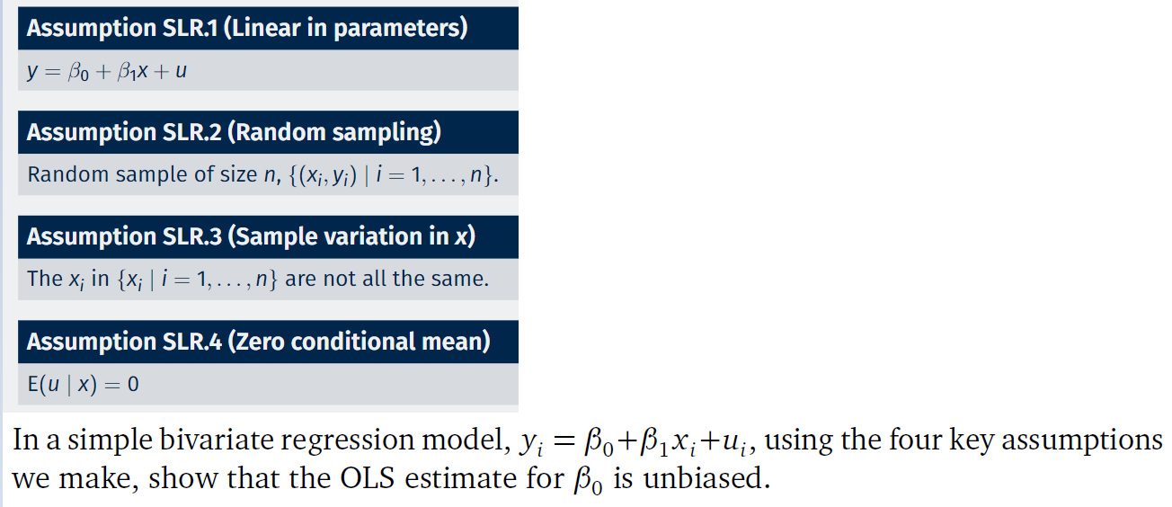 Solved Assumption SLR.1 (Linear in parameters) y = Bo + B1x | Chegg.com