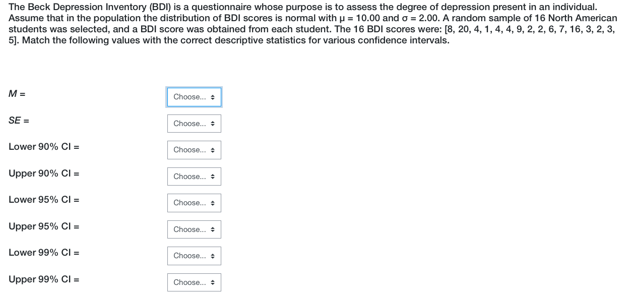 Solved The Beck Depression Inventory (BDI) is a | Chegg.com