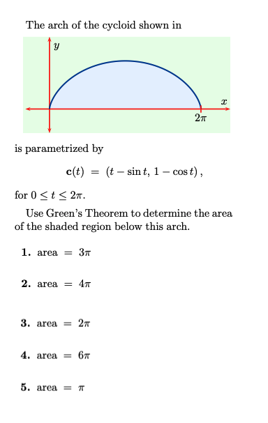 Solved The arch of the cycloid shown inis parametrized | Chegg.com