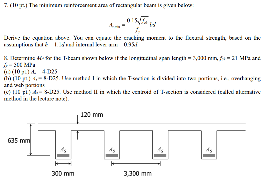 Solved 7.(10 pt.) The minimum reinforcement area of | Chegg.com