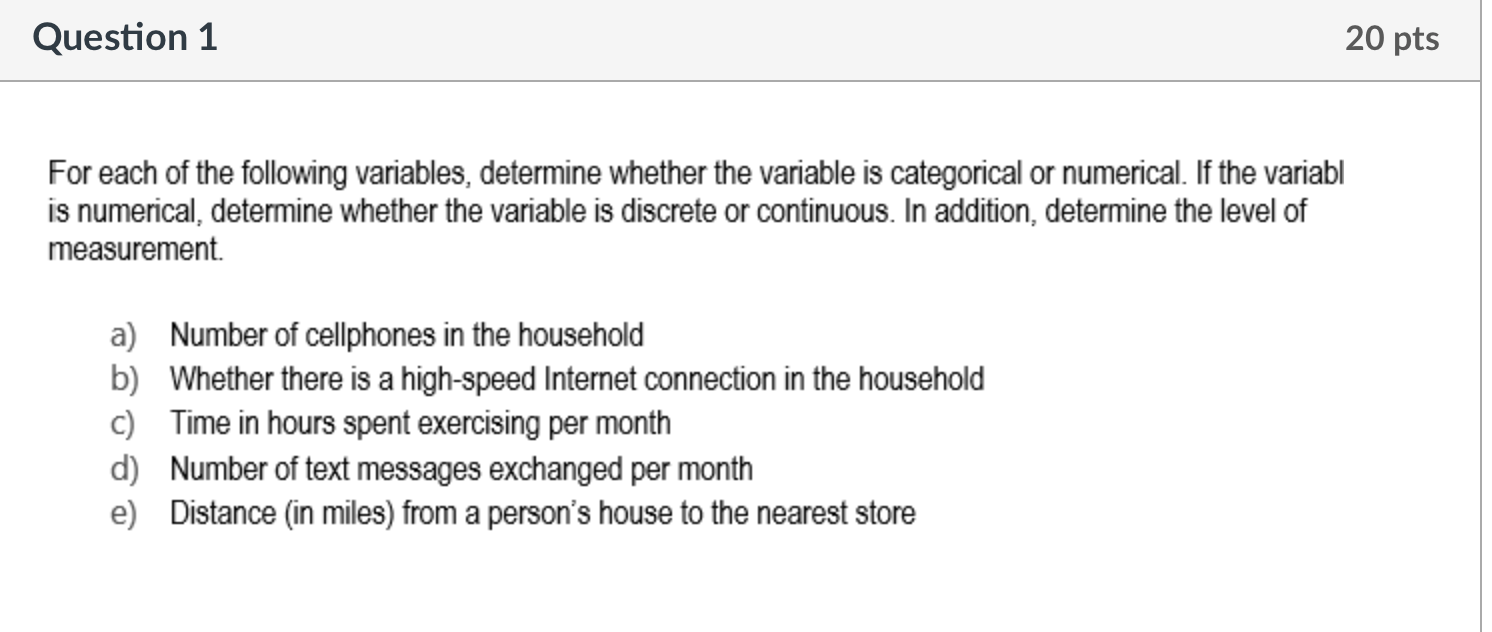 For each of the following variables, determine | Chegg.com