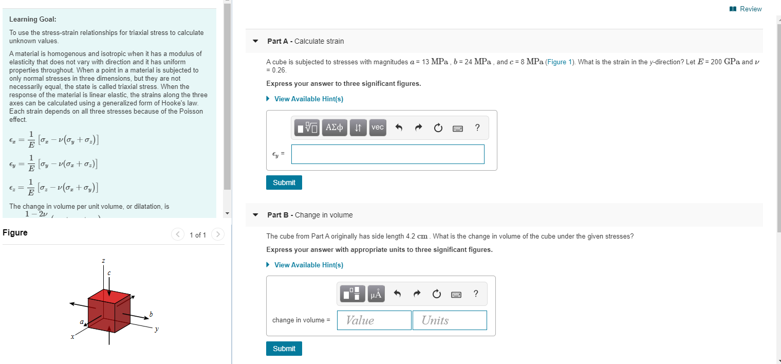 Solved 1 Review Learning Goal: Part A - Calculate strain To | Chegg.com