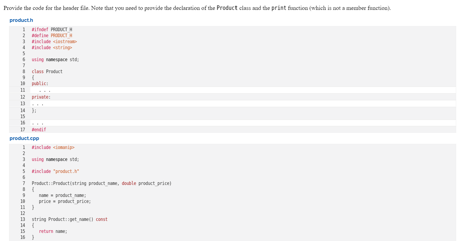 Solved Provide the code for the header file. Note that you | Chegg.com