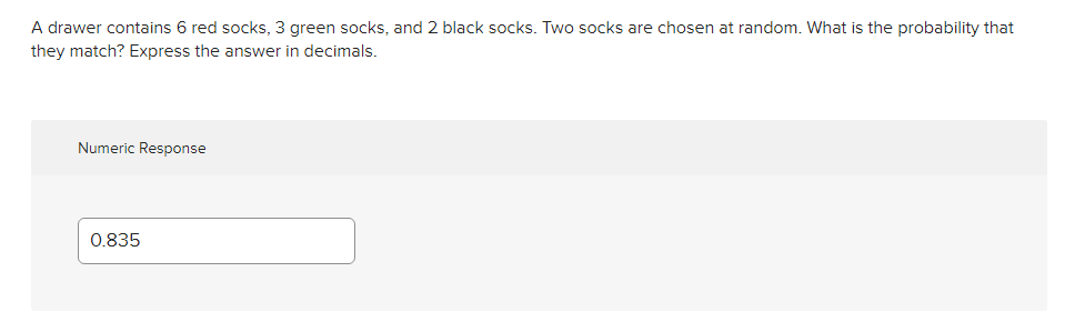 Solved A drawer contains 6 red socks, 3 green socks, and 2 | Chegg.com