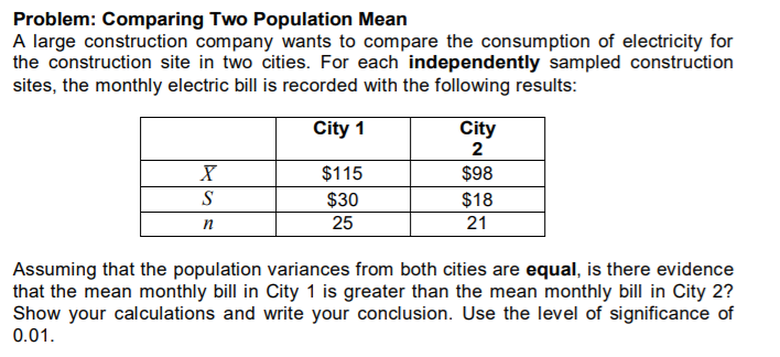 Solved Problem: Comparing Two Population Mean A large | Chegg.com
