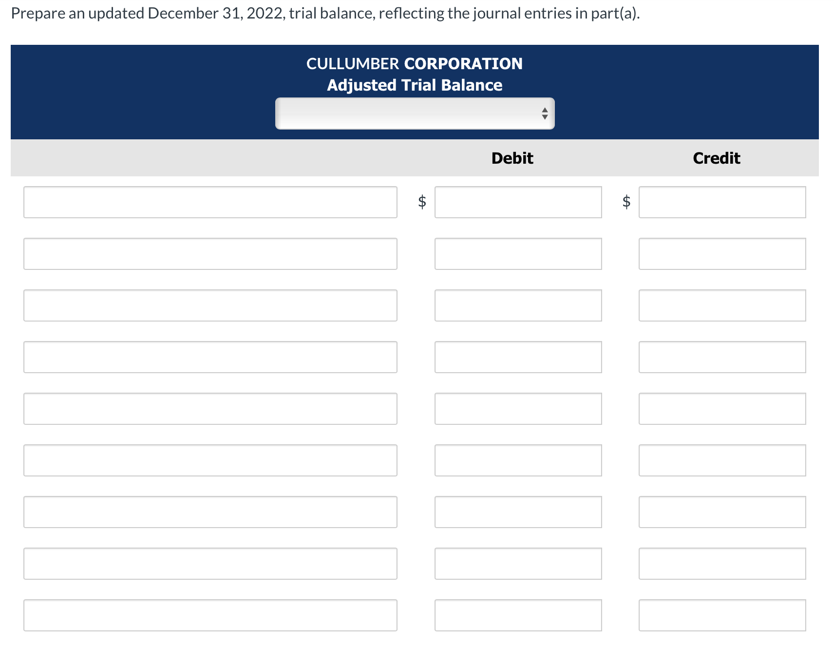 Solved Cullumber Corporation's trial balance at December 31, | Chegg.com