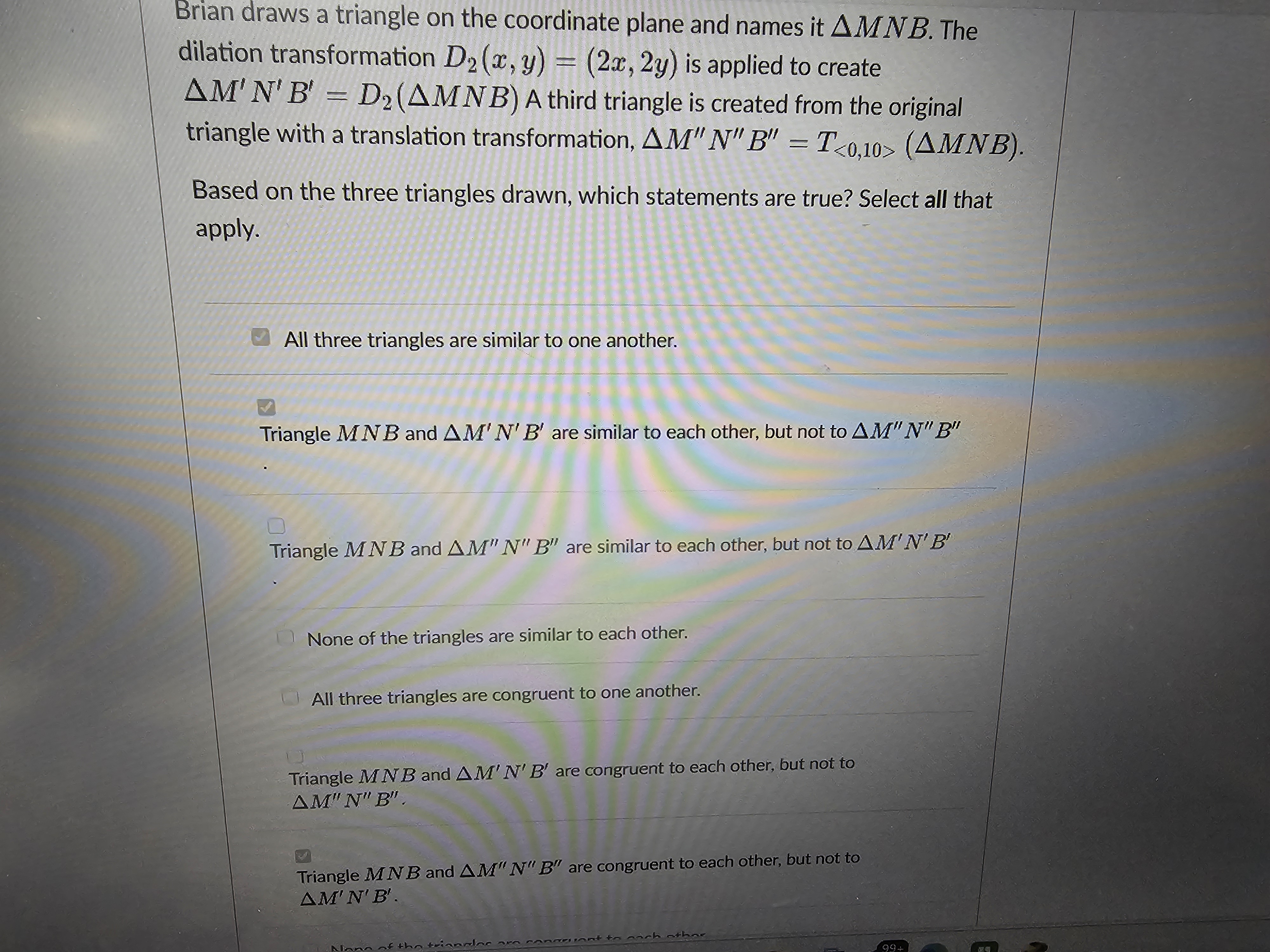 Solved Brian draws a triangle on the coordinate plane and | Chegg.com