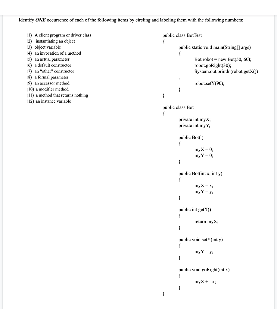 Solved Identify ONE occurrence of each of the following | Chegg.com
