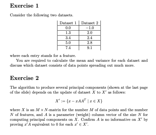 Exercise 1 Consider the following two datasets. | Chegg.com