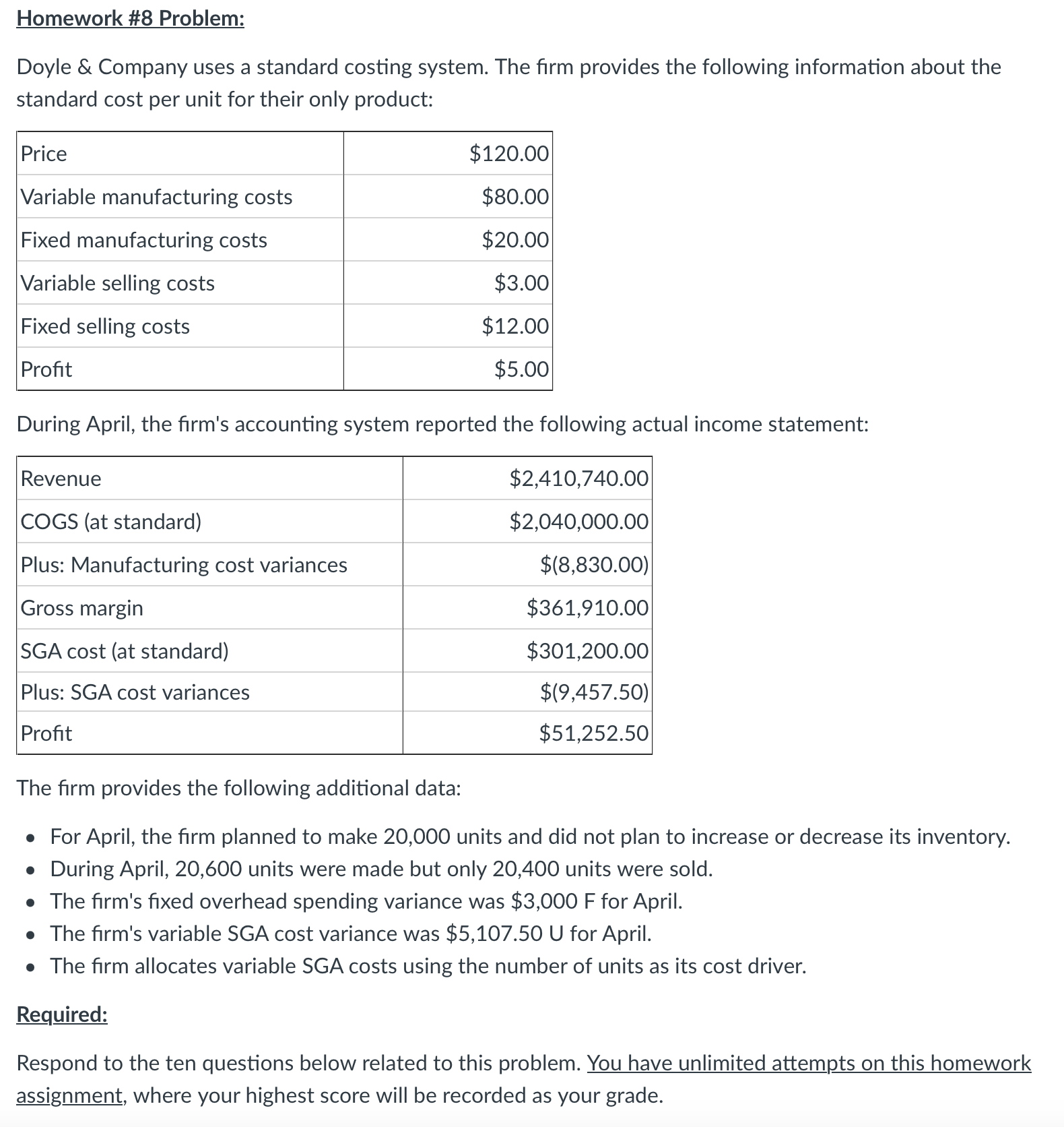 Homework \#8 Problem: Doyle \& Company uses a | Chegg.com