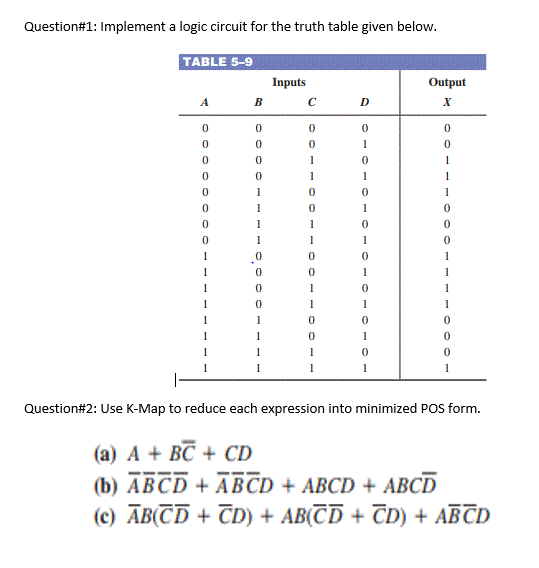 Solved Question#1: Implement a logic circuit for the truth | Chegg.com