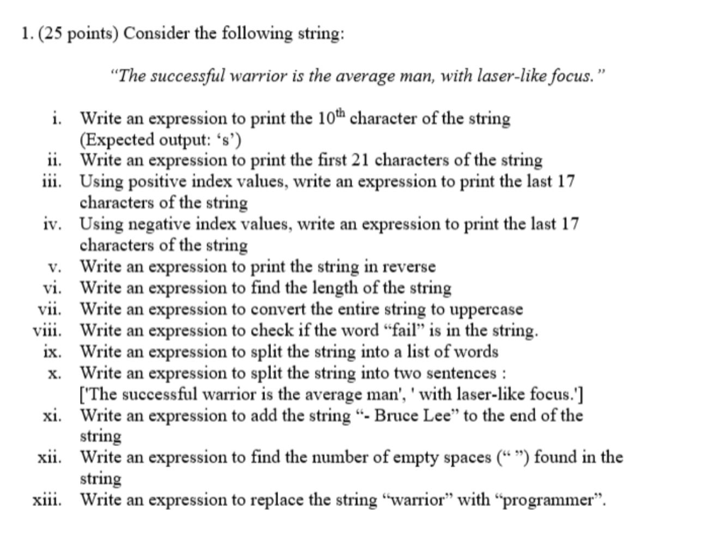 Solved 1 25 Points Consider The Following String The