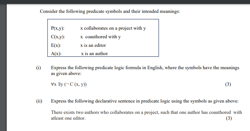 Solved Consider the following predicate symbols and their | Chegg.com