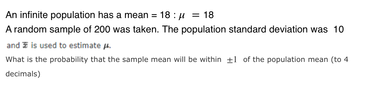 Solved = 18 An infinite population has a mean = 18:u A | Chegg.com