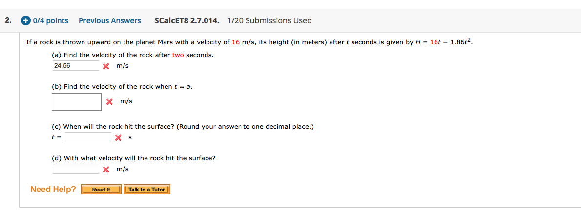 Solved 2. 0/4 points Previous Answers SCalcET8 2.7.014. 1/20 | Chegg.com