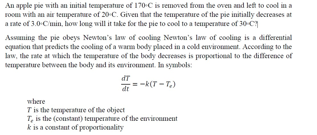 Solved An apple pie with an initial temperature of 170-C is | Chegg.com