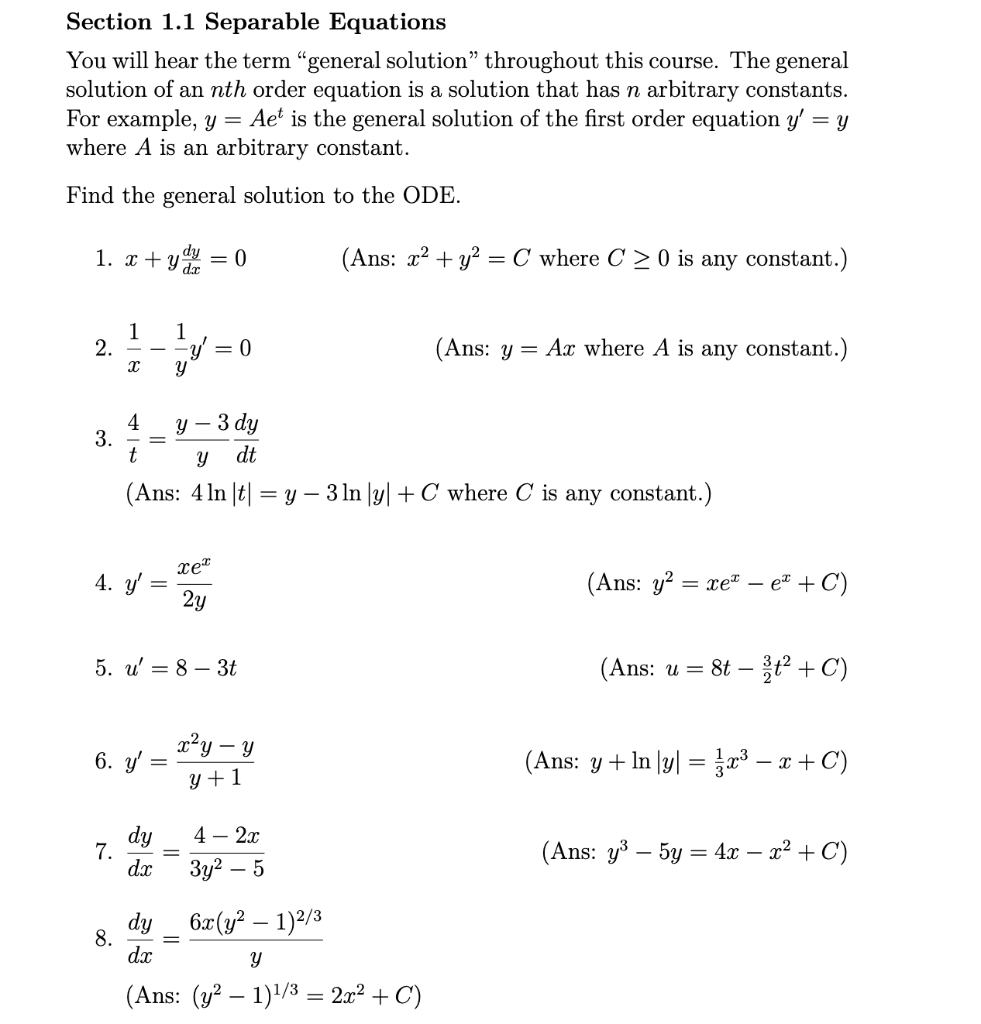 Solved Section 1 1 Separable Equations You Will Hear The