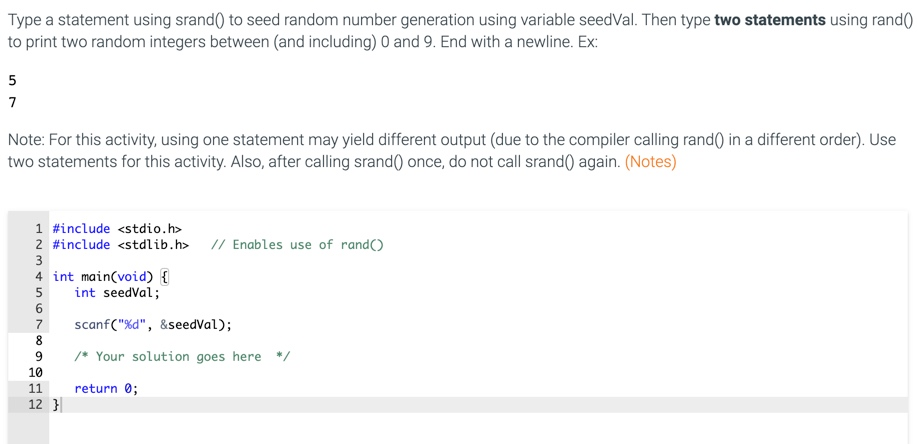 Solved Type A Statement Using Srand To Seed Random Number