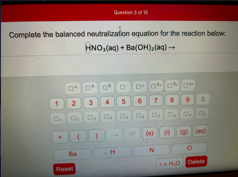 Solved Complete the balanced neutralization equation for the | Chegg.com