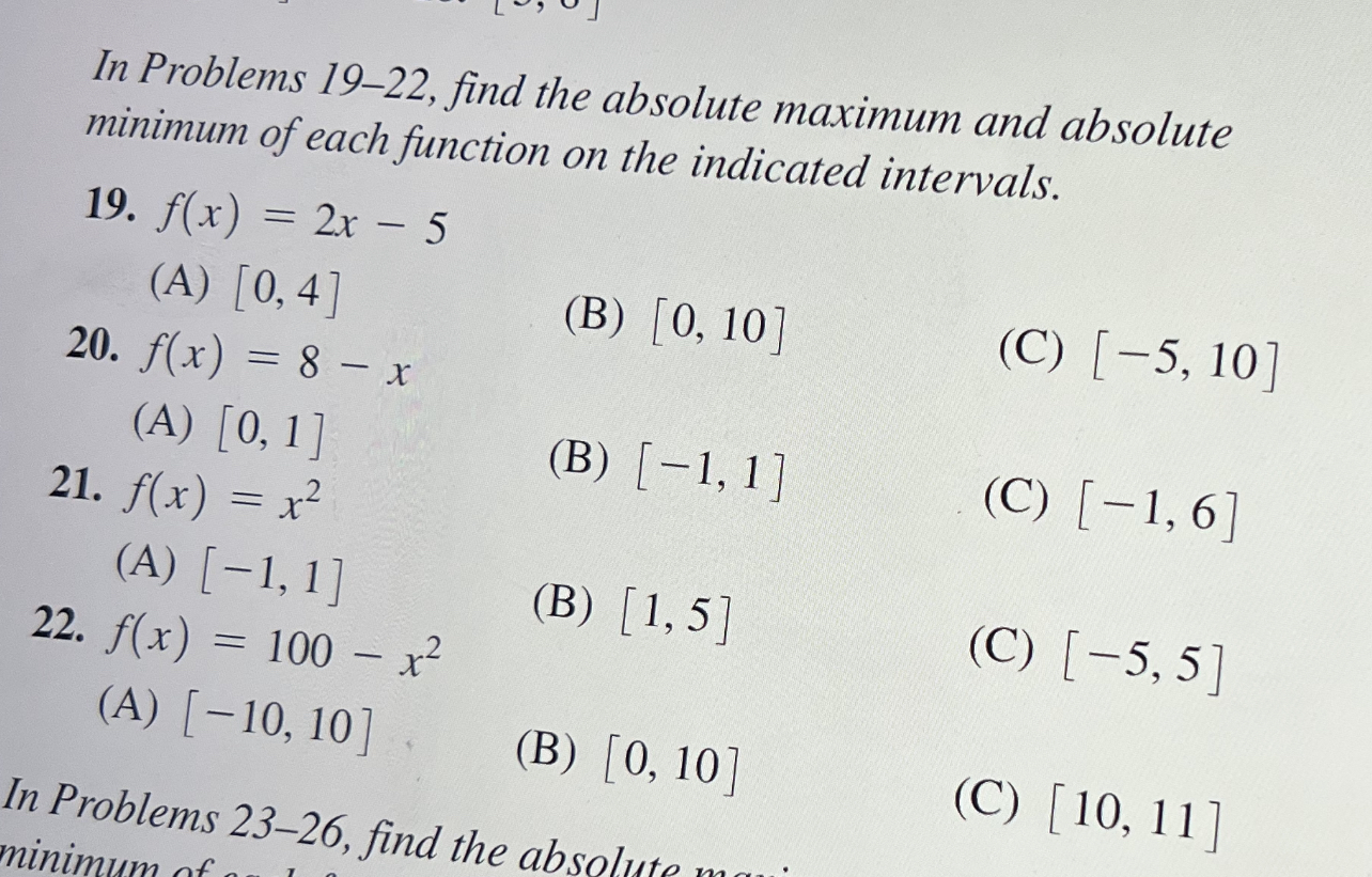 Solved In Problems 19-22, find the absolute maximum and | Chegg.com