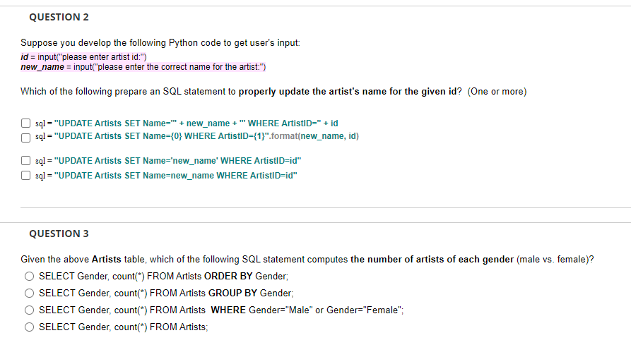 Solved QUESTION 1 The database tables below (with example | Chegg.com