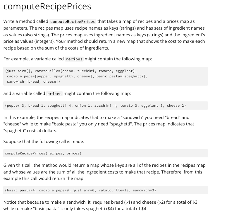Solved Write a method called computeRecipePrices that takes | Chegg.com