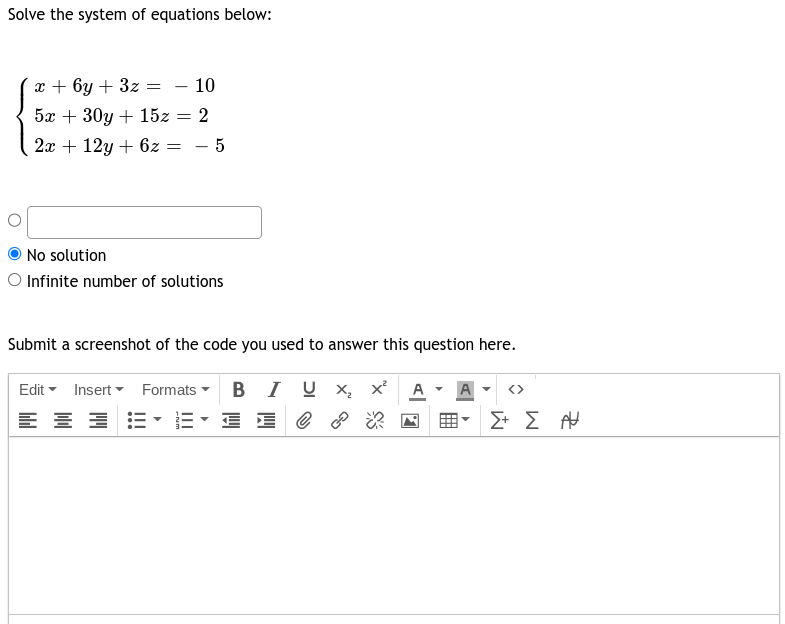 Solved Solve the system of equations, using a matrix or | Chegg.com