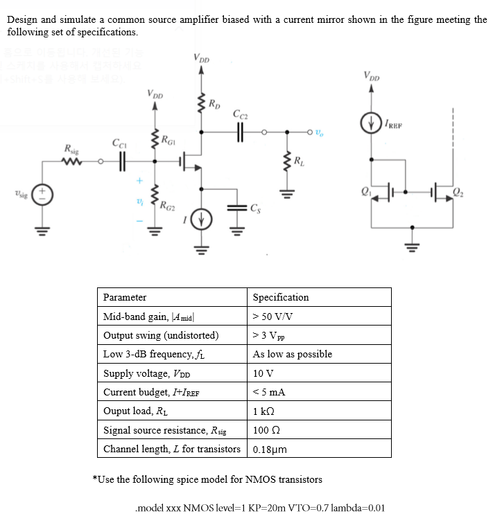 Design and simulate a common source amplifier biased | Chegg.com