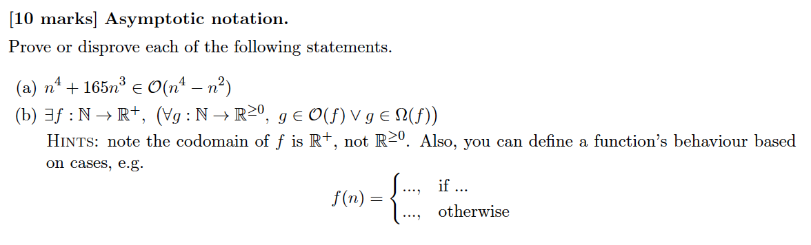 [10 marks] Asymptotic notation. Prove or disprove | Chegg.com