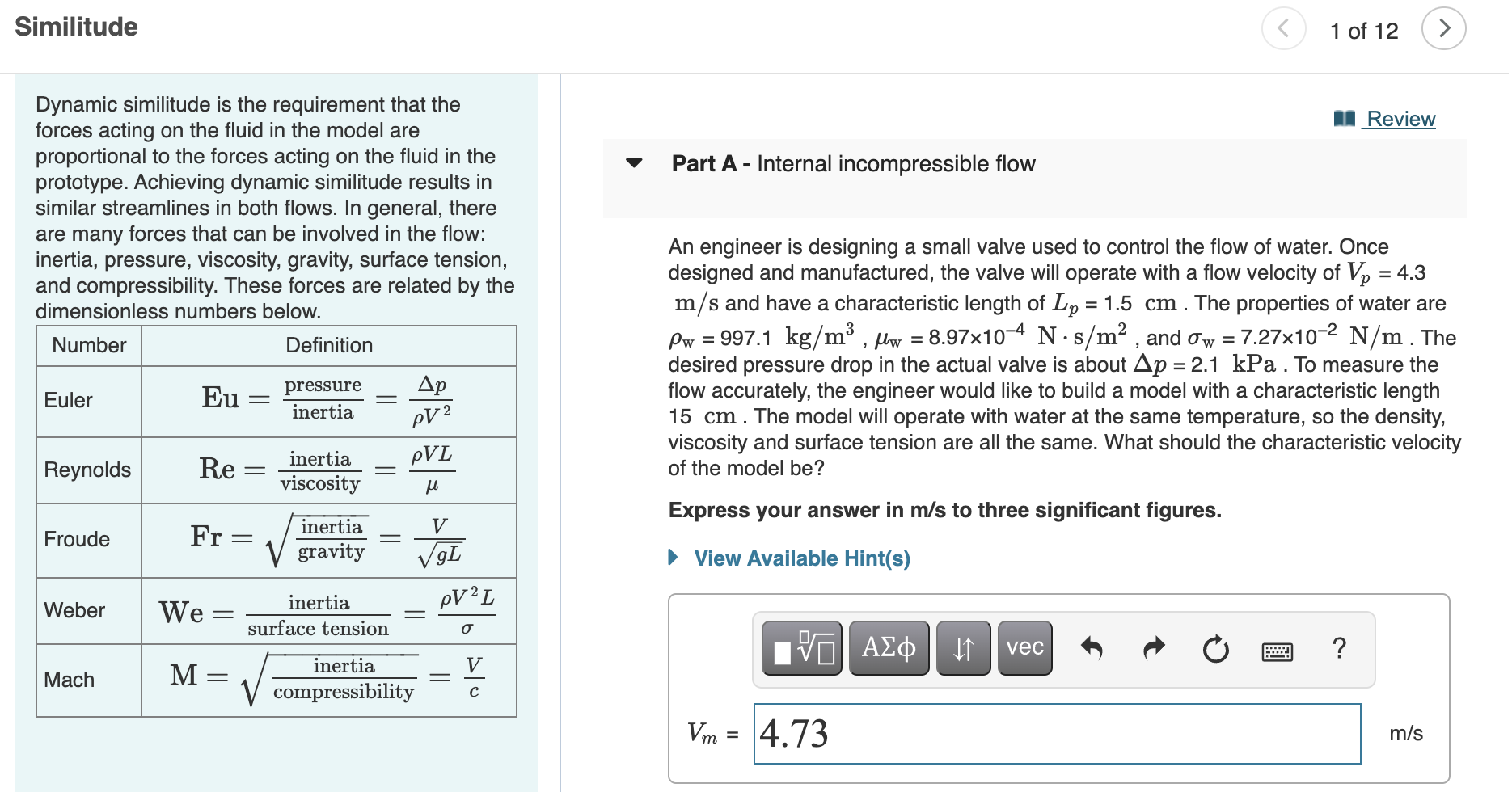Solved Similitude 1 of 12 Review Part A - Internal | Chegg.com