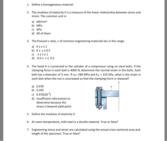 Solved 1. Define a homogeneous material 2. The modulus of | Chegg.com