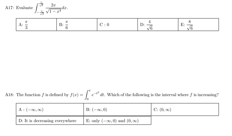 Solved A17: Evaluate ∫−21211−x42xdx A18: The function f is | Chegg.com