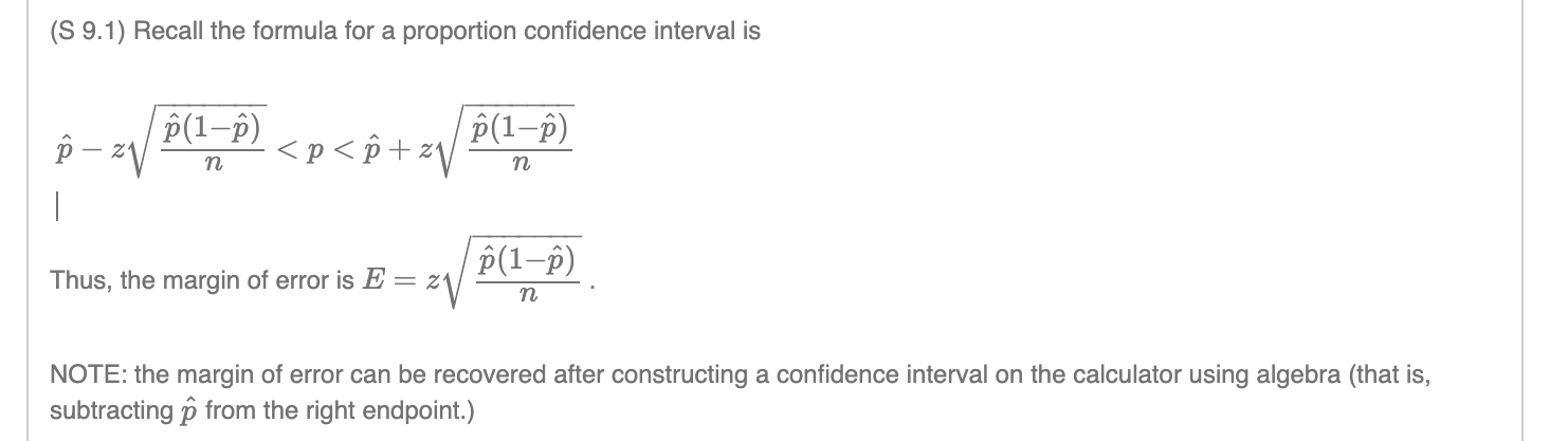 Solved (S 9.1) Recall the formula for a proportion | Chegg.com