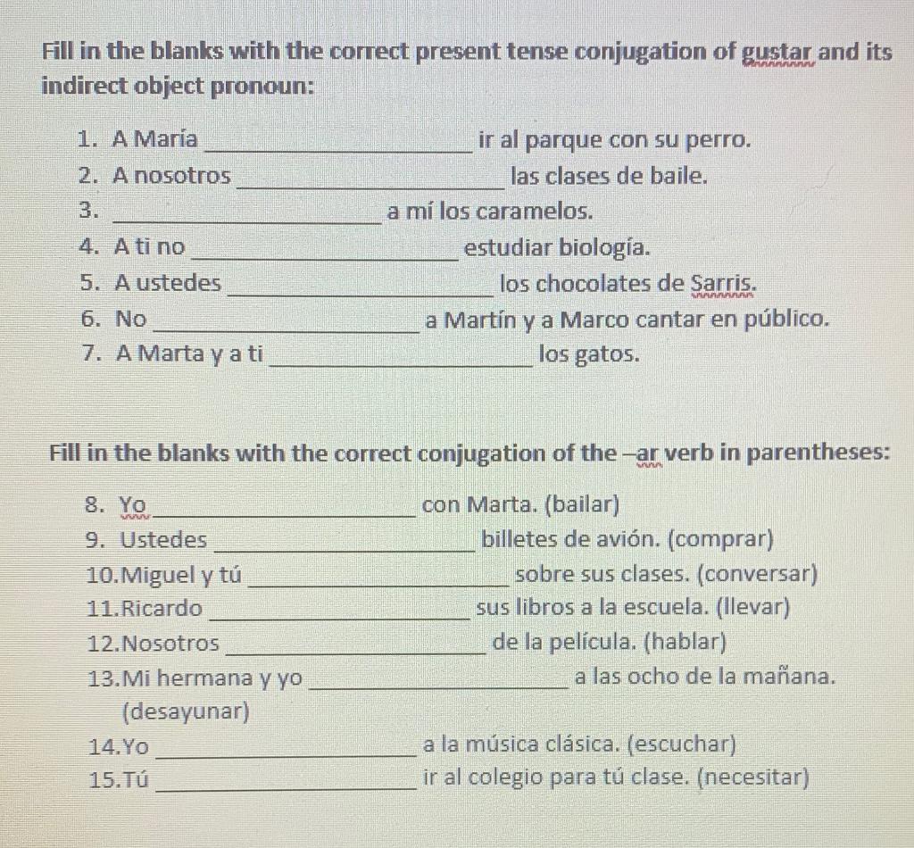 Fill in the blanks with the correct present tense | Chegg.com