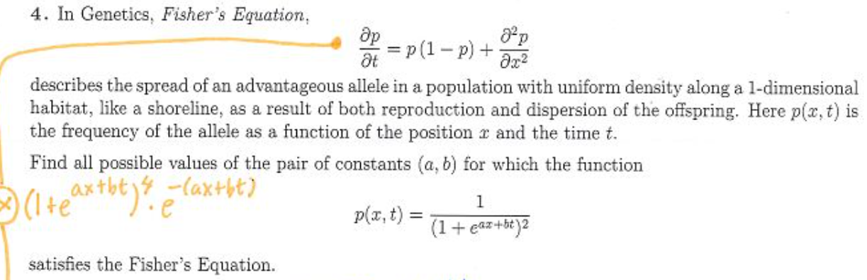 Solved 4. In Genetics, Fisher's Equation, др = P(1 - P) + at | Chegg.com