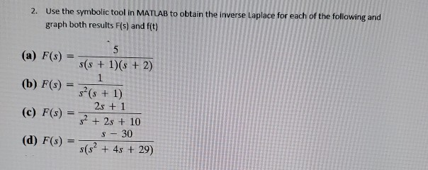 Solved 2. Use the symbolic tool in MATLAB to obtain the | Chegg.com