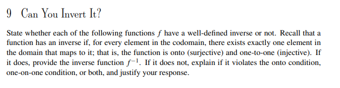 Solved 9 Can You Invert It? State whether each of the | Chegg.com