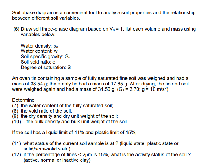 Solved Soil phase diagram is a convenient tool to analyse | Chegg.com