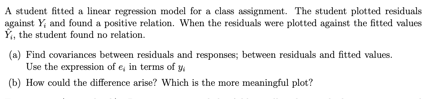 Solved A student fitted a linear regression model for a | Chegg.com