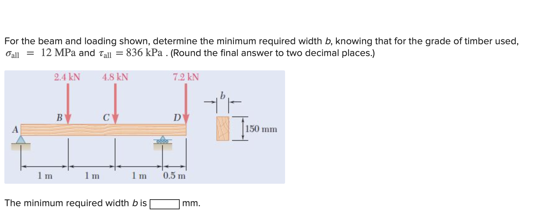 Solved For the beam and loading shown, determine the minimum | Chegg.com