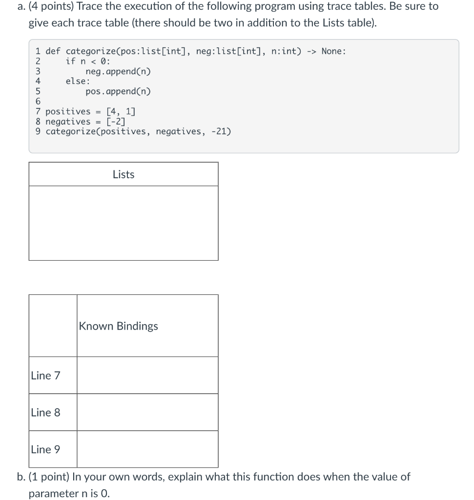 Solved a. (4 points) Trace the execution of the following | Chegg.com