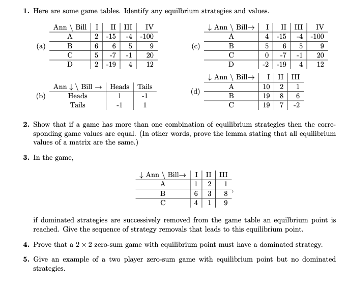 (a) 1. Here are some game tables. Identify any | Chegg.com