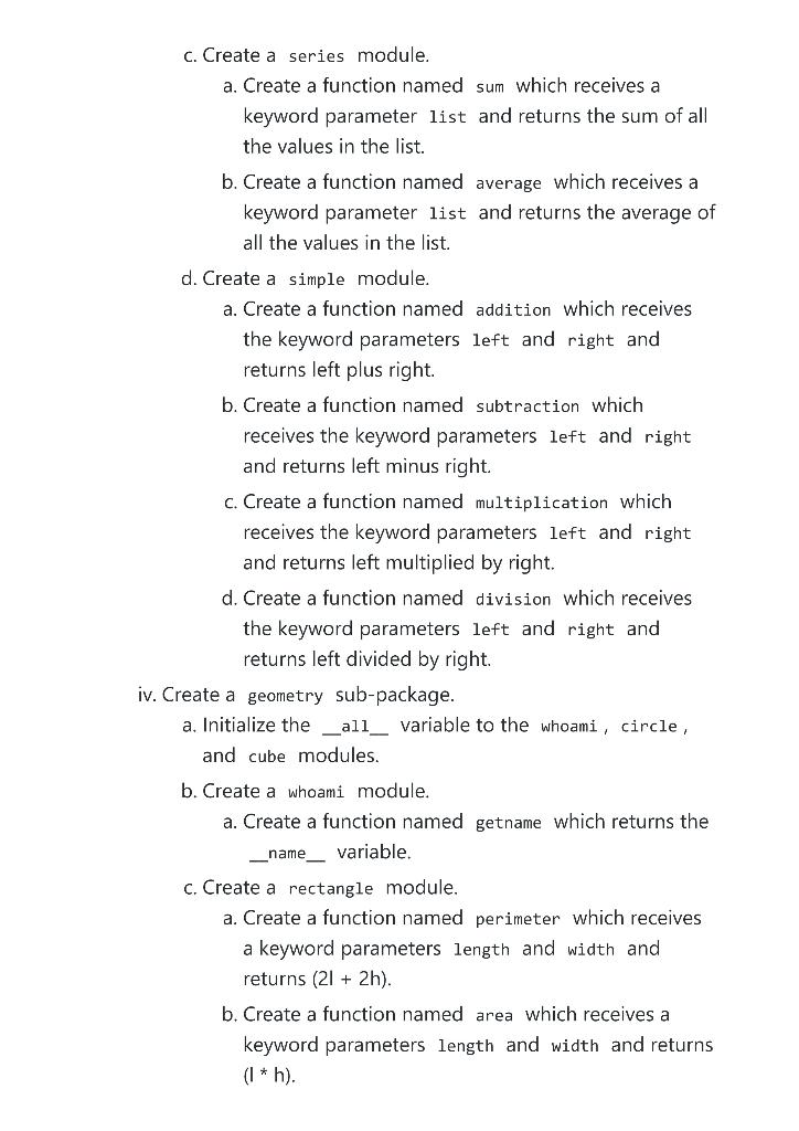Solved Program Instructions Write a Python package with | Chegg.com