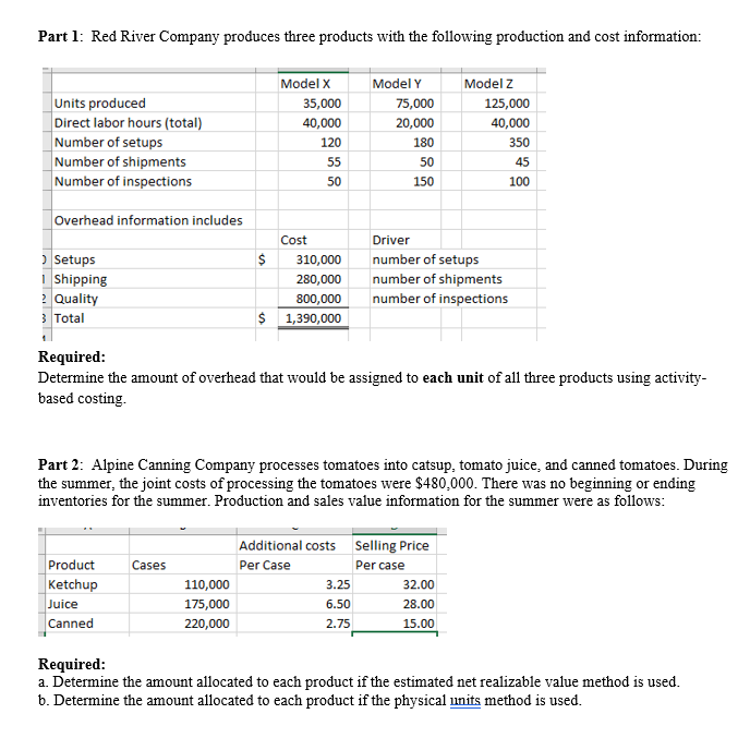 Solved Part 1: Red River Company produces three products | Chegg.com