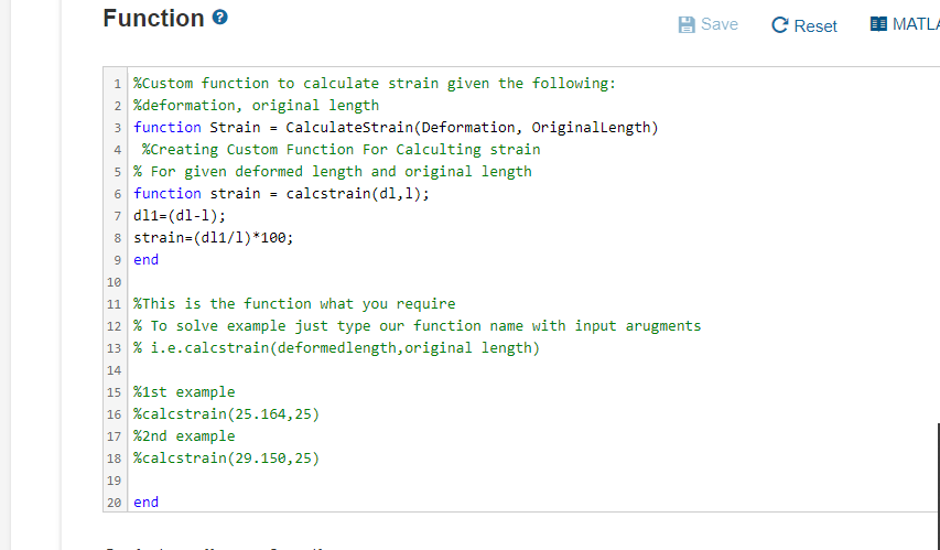 Solved zyLab 5 - create a function to calculate strain | Chegg.com