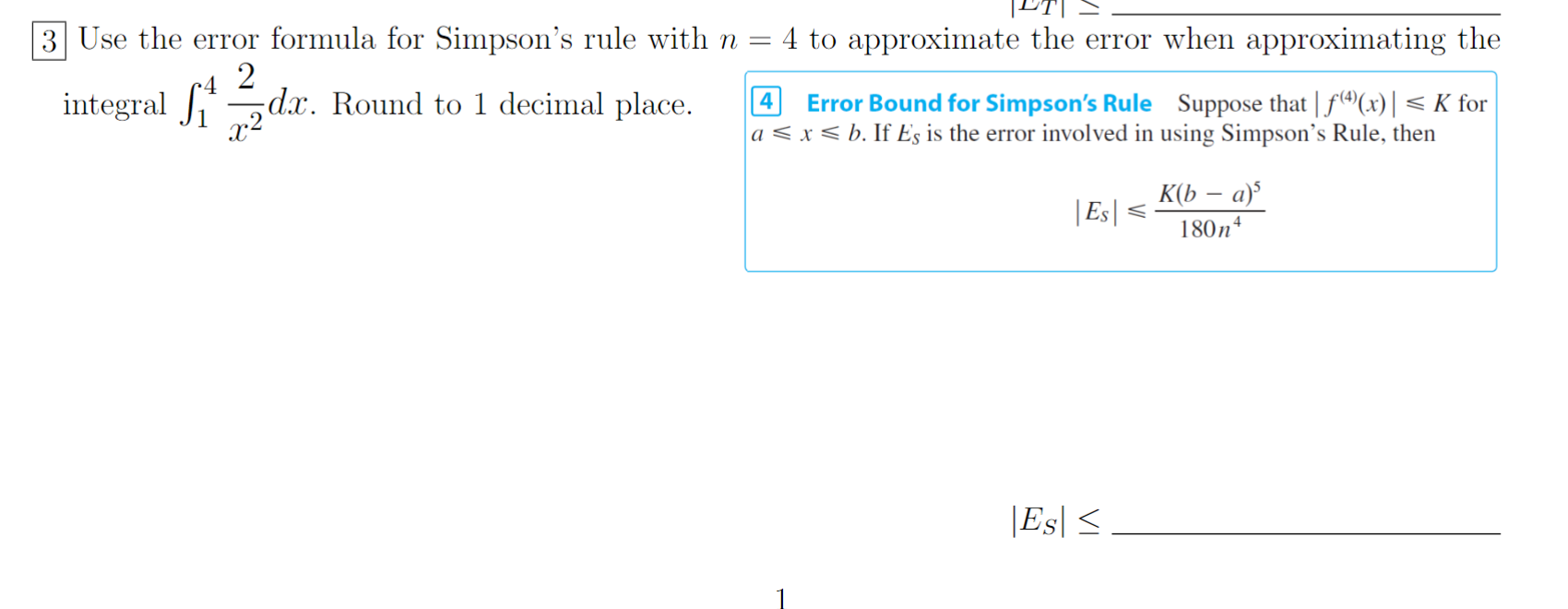 Solved 3 Use the error formula for Simpson's rule with n=4 | Chegg.com